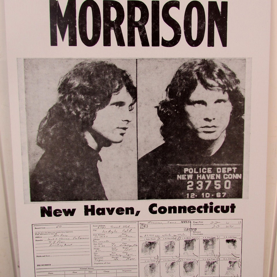 Doors Jim Morrison Police Mug Shot 1967 New Haven CT Busted On Stage ...