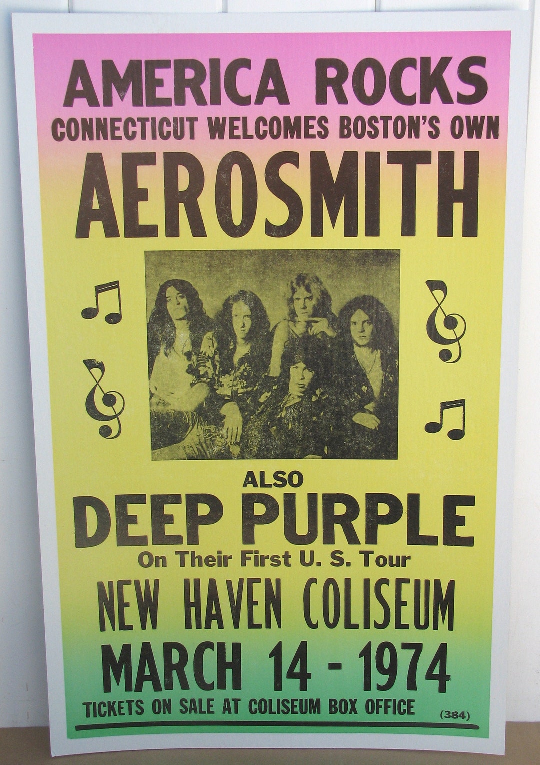 Vintage Aerosmith Concert Poster Deep Purple New Haven, CT 1974 14x22 ...