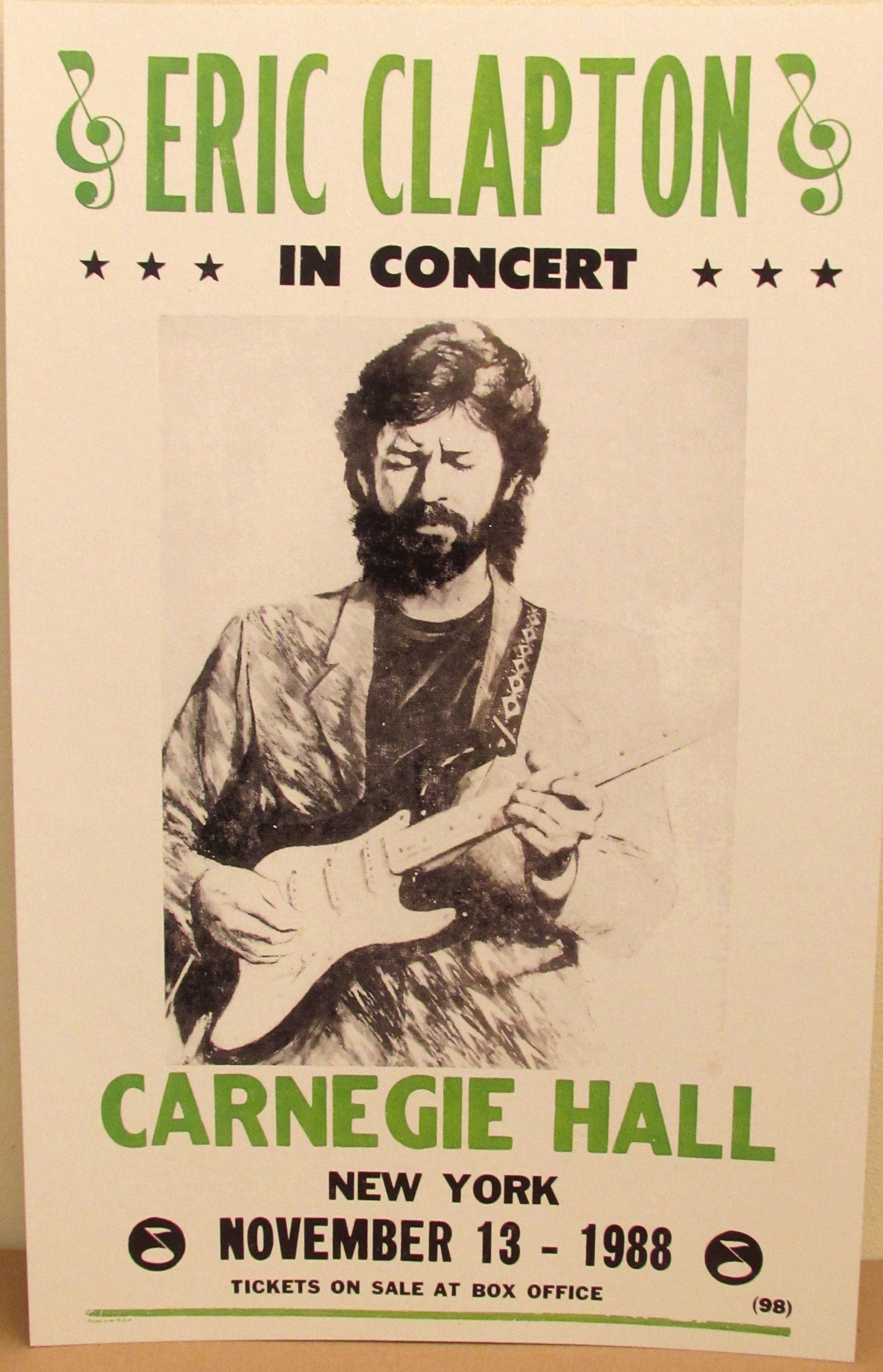Vintage Eric Clapton Concert Poster 1988, Carnegie Hall NYC 14x22 - Etsy