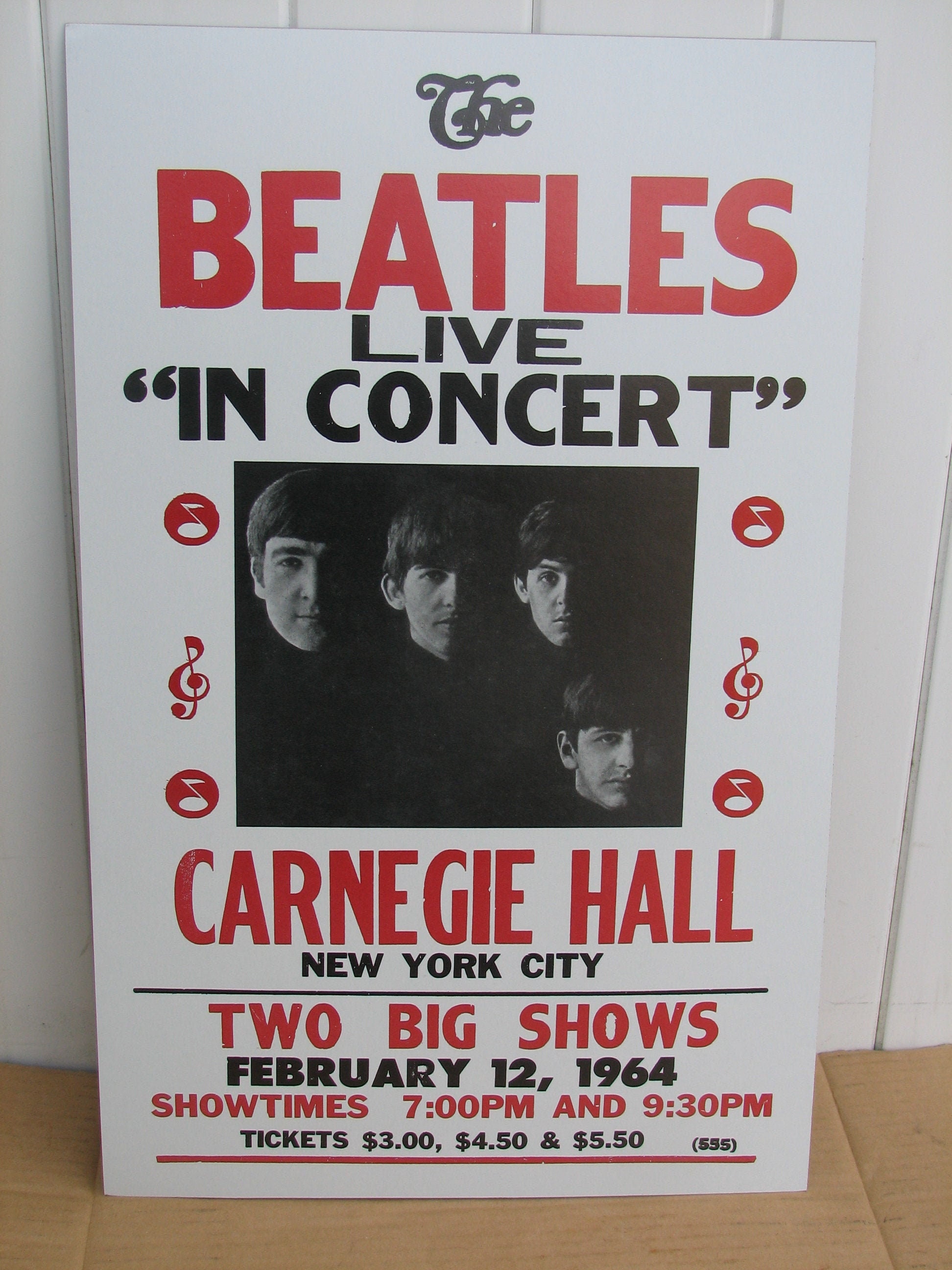 Vintage Beatles Concert Poster 1964, New York City, Carnegie Hall 14x22 ...