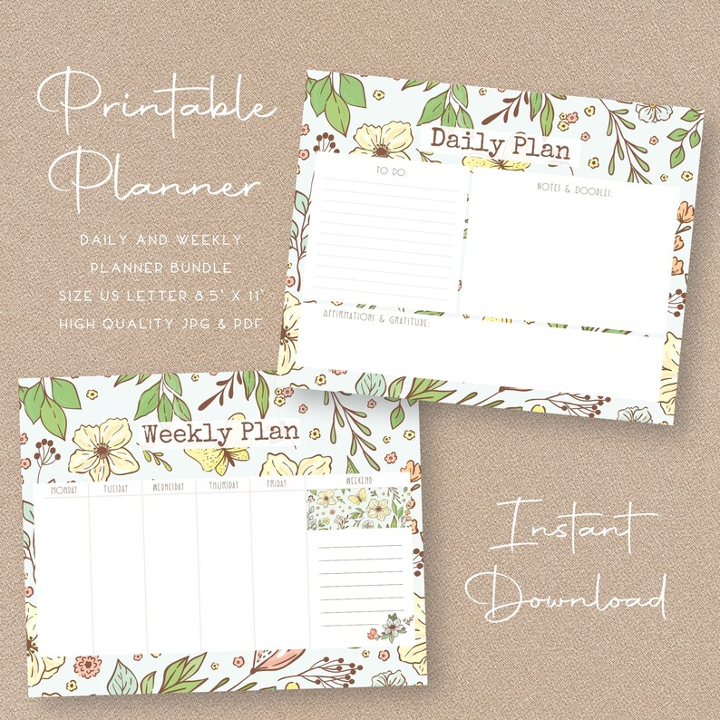 Daily Weekly Notes Planner Journal Calendar Printable - Etsy