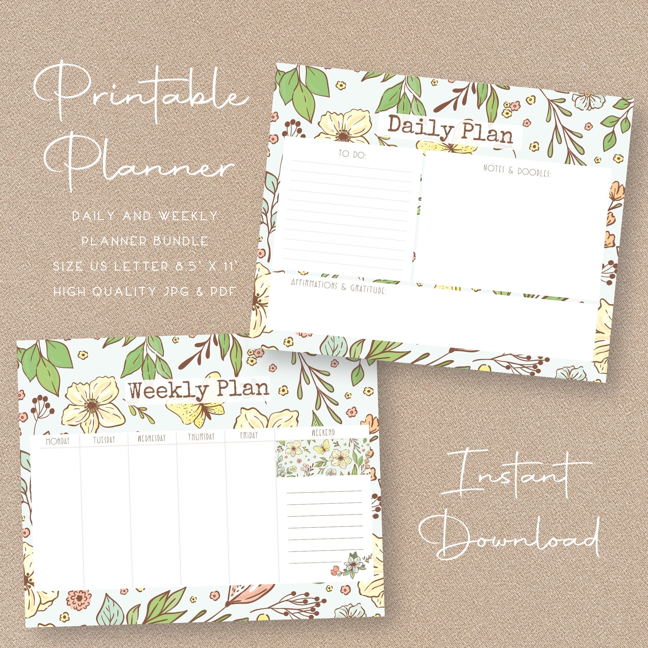 Daily Weekly Notes Planner Journal Calendar Printable - Etsy