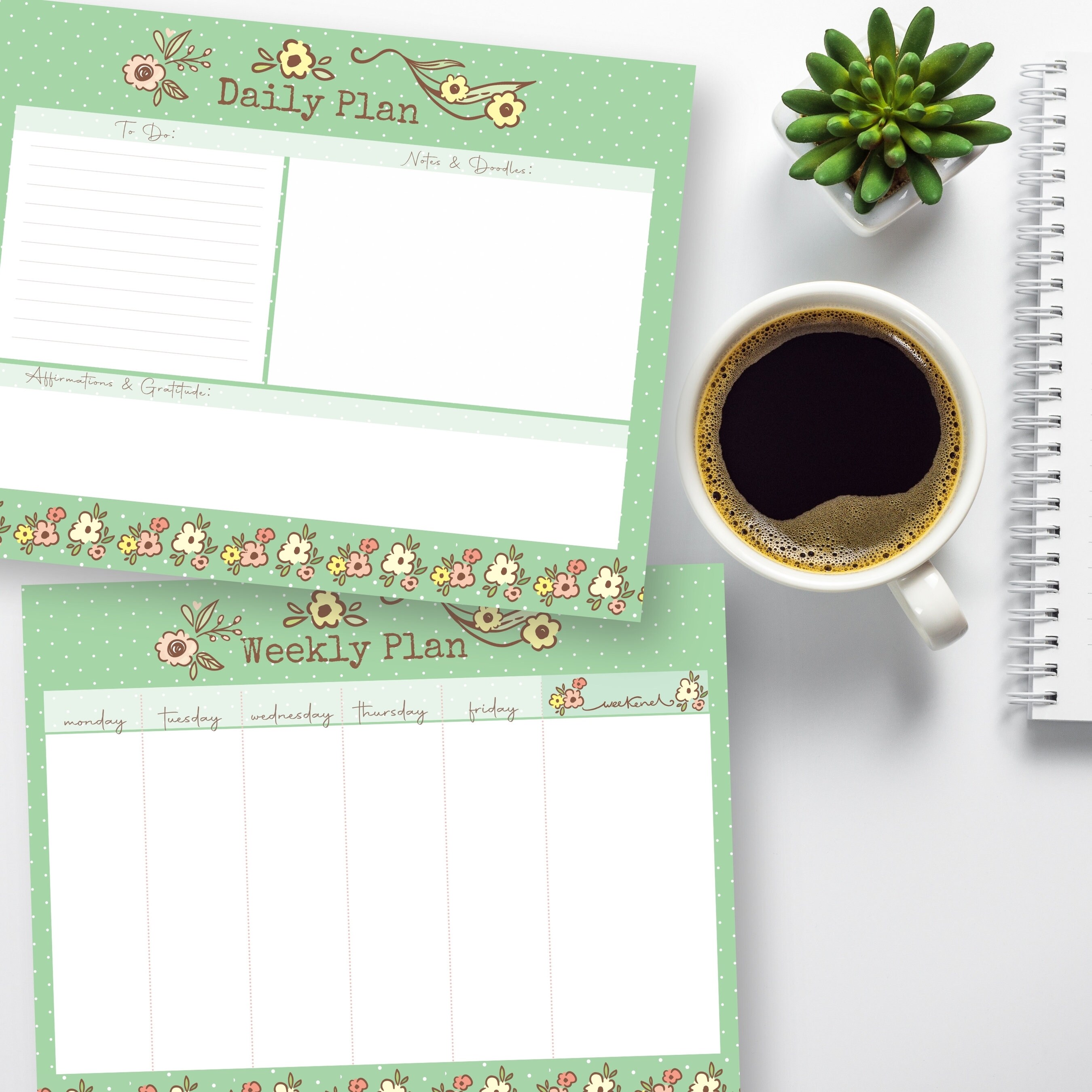 Daily Weekly Notes Planner Journal Calendar Printable Instant Digital ...