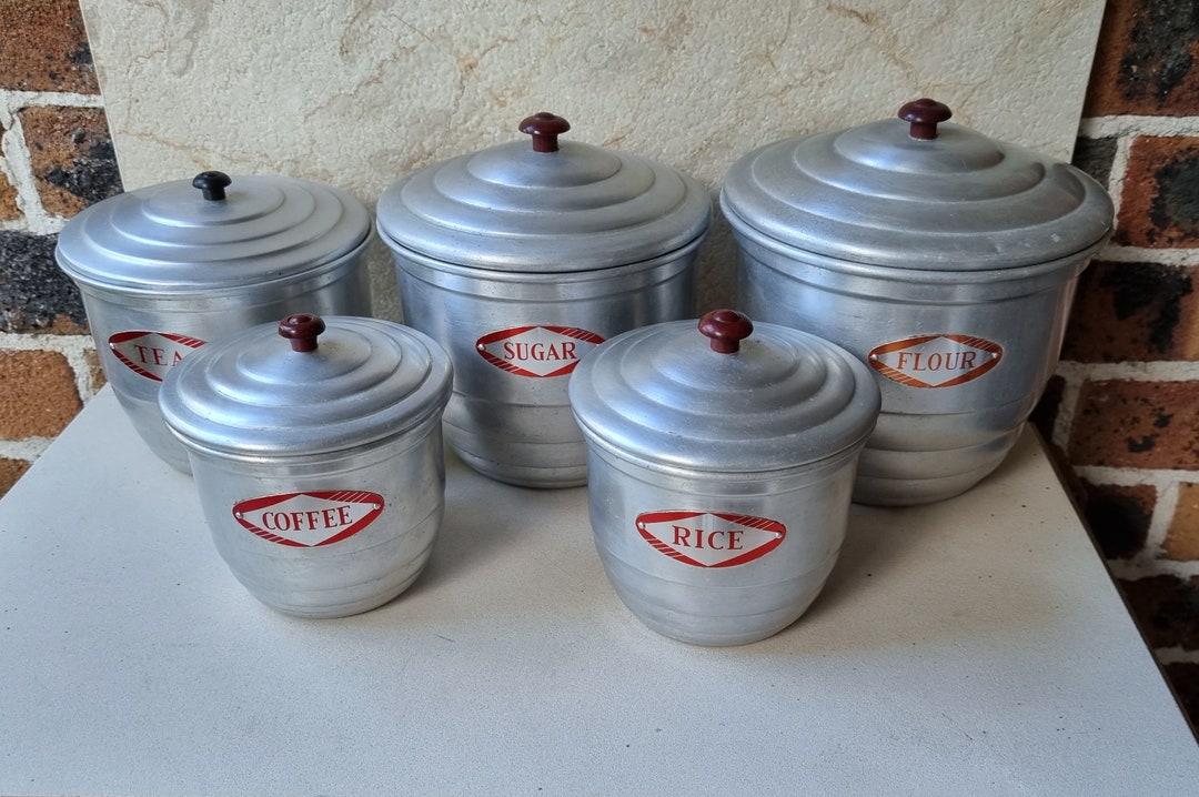 Vintage Graduated Set of Five Aluminium Chef Kitchen Canisters - Etsy
