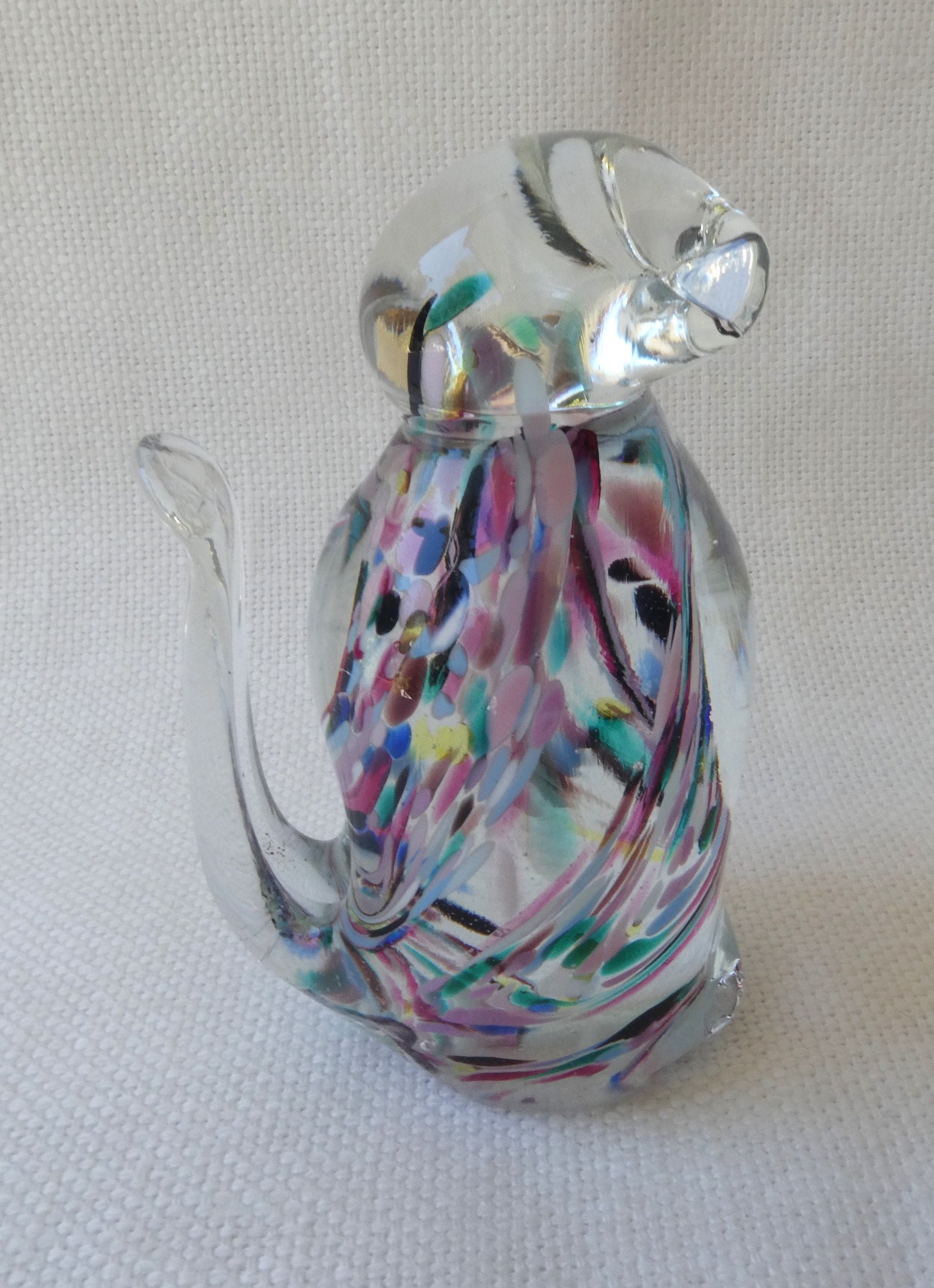 Vintage Murano Art Glass Cat Paperweight Colourful Venetian - Etsy