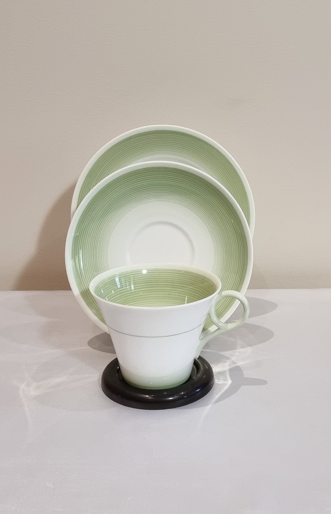 Vintage Art Deco Shelley Green Swirls Fine Bone China Trio No12869 ...