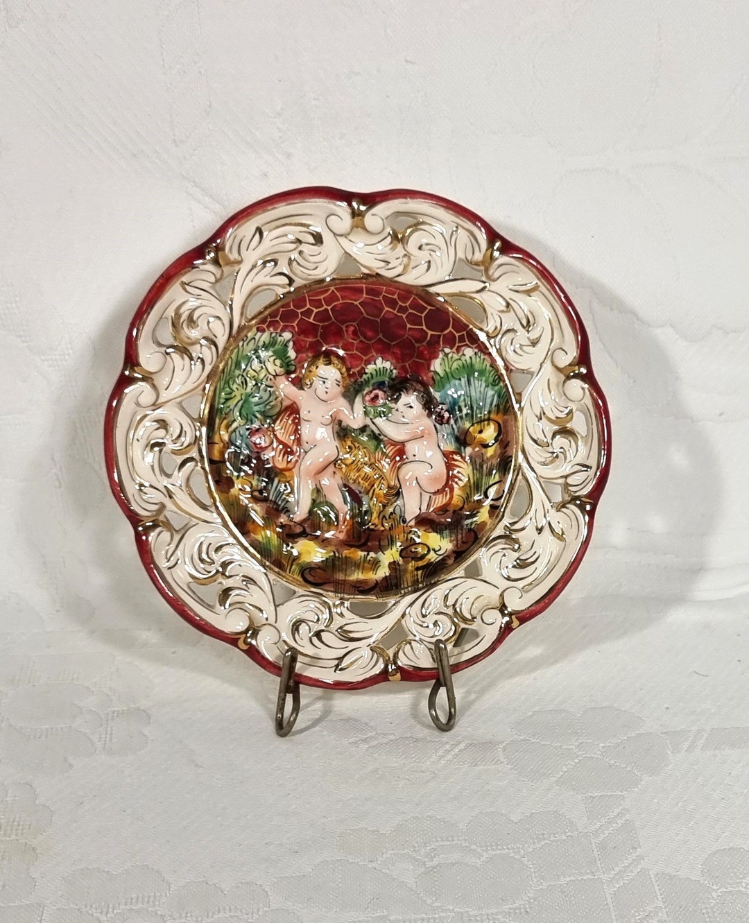 Sumptuous Vintage Capodimonte Italy Ornate Porcelain Display/wall Plate ...