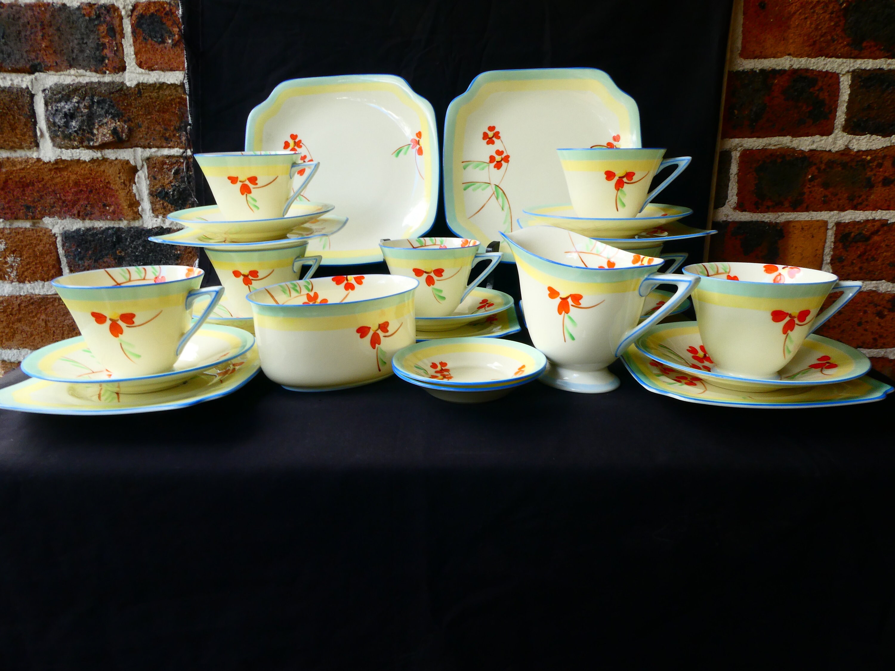 Vintage Royal Doulton V1309 Art Deco Bone China 27 Piece Tea Set 1933 ...