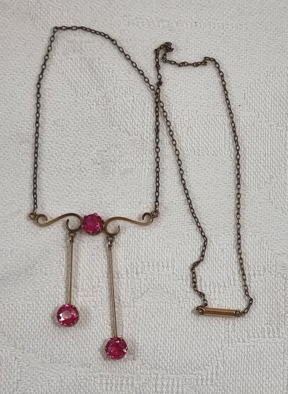 Antique Edwardian 9ct Gold Pink Paste Drop Necklace Gem