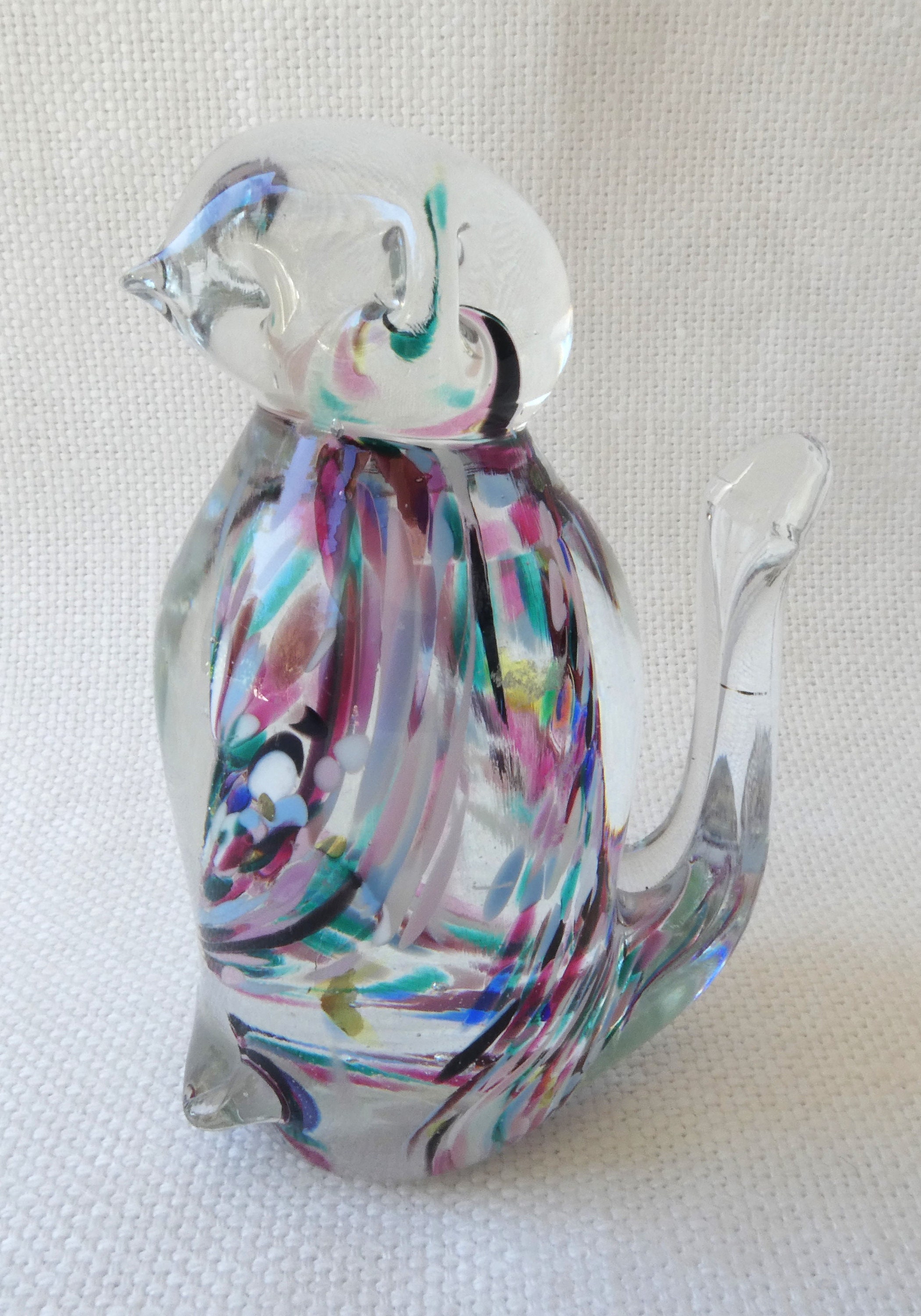 Vintage Murano Art Glass Cat Paperweight Colourful Venetian - Etsy