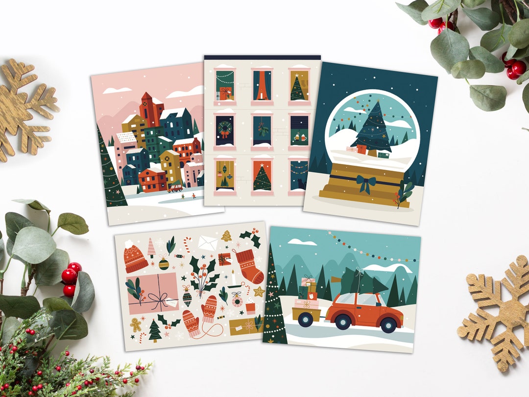 Assorted Christmas Cards Set 5 Holiday Cards Pack Holiday Cards Box Set ...