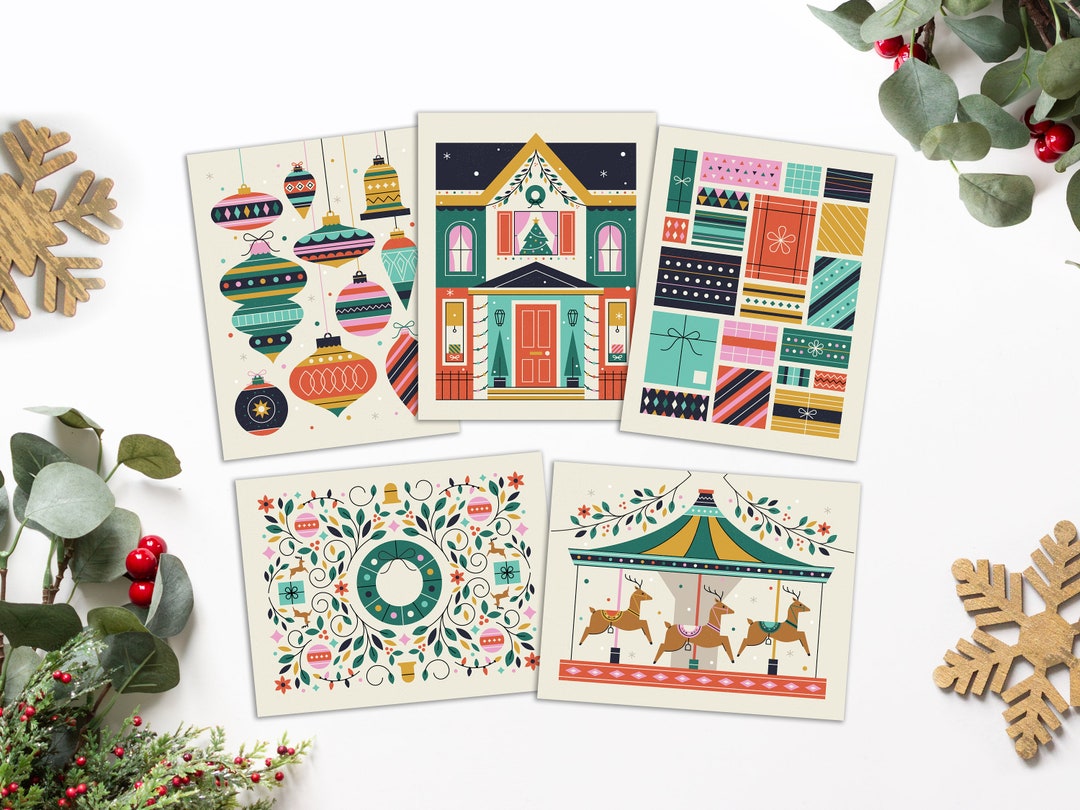 Assorted Christmas Cards Set 5 Holiday Cards Pack Holiday Cards Box Set ...