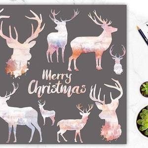 Christmas Watercolor Stag Clipart - Digital Clipart, Deer, Stag, Banner ...
