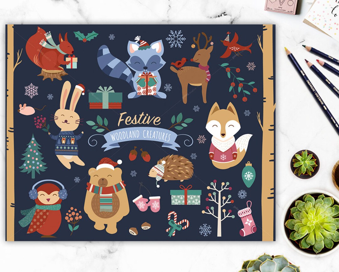 Woodland Animals Clipart Christmas Digital, Forest Animals, Printable ...