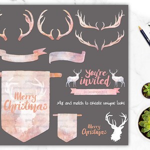 Christmas Watercolor Stag Clipart - Digital Clipart, Deer, Stag, Banner ...
