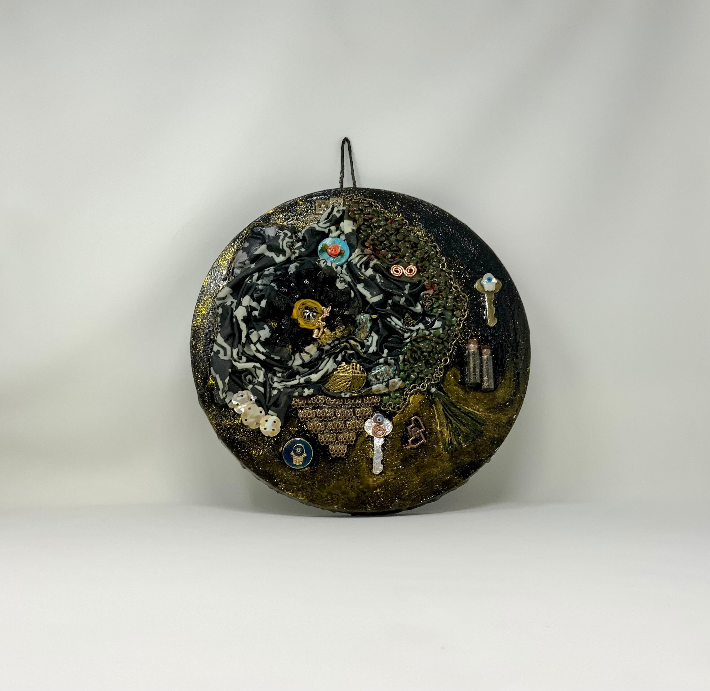 Mixed Media Wall Art, Wall Art, One of a Kind Wall Art, Round Mixed ...