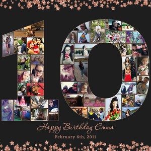10th Birthday Photo Collage Rose Gold Star Background Background 10 ...