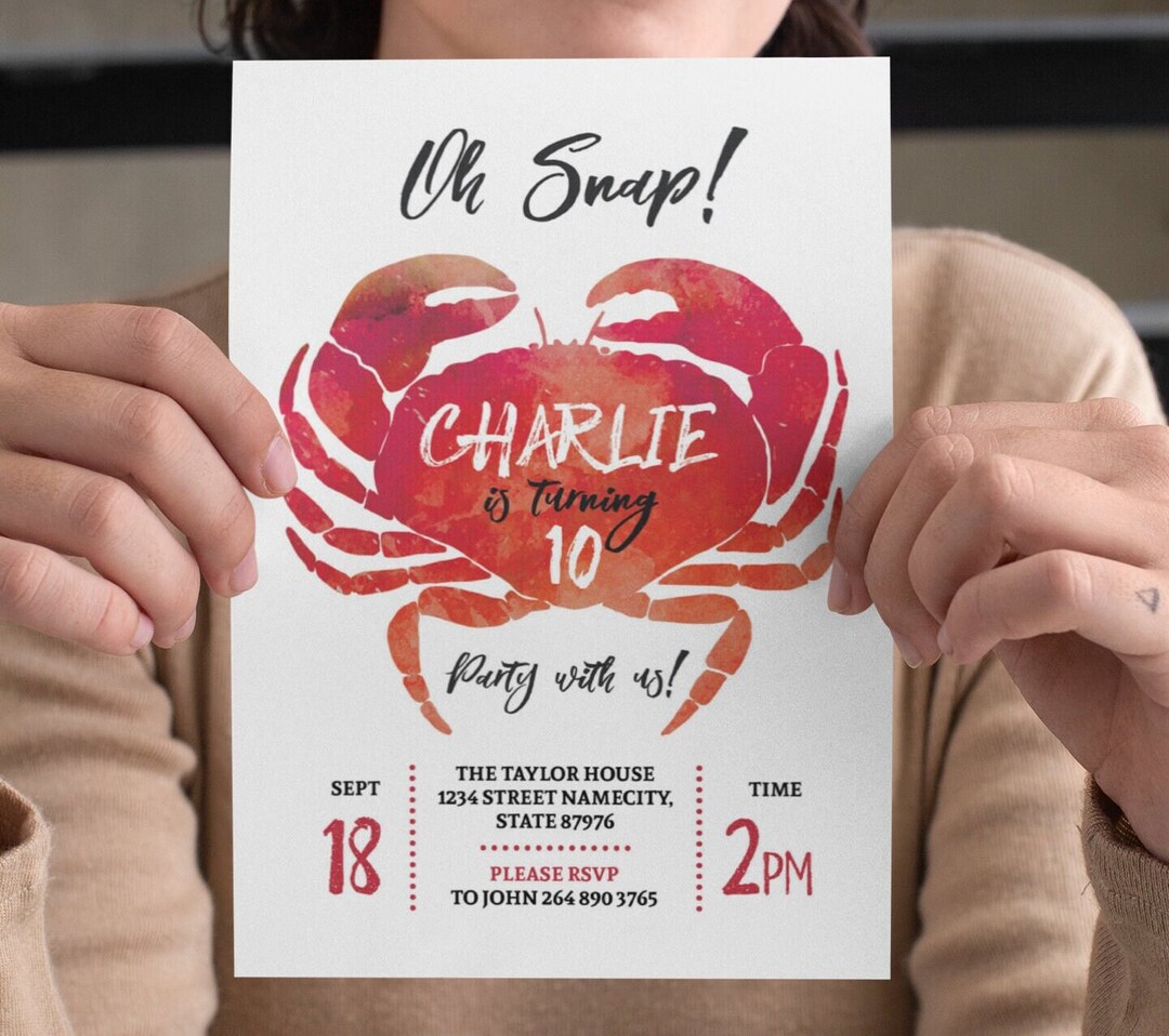 CRAB Birthday Invite Crab Boil Invitation Oh Snap Birthday Beach Party ...