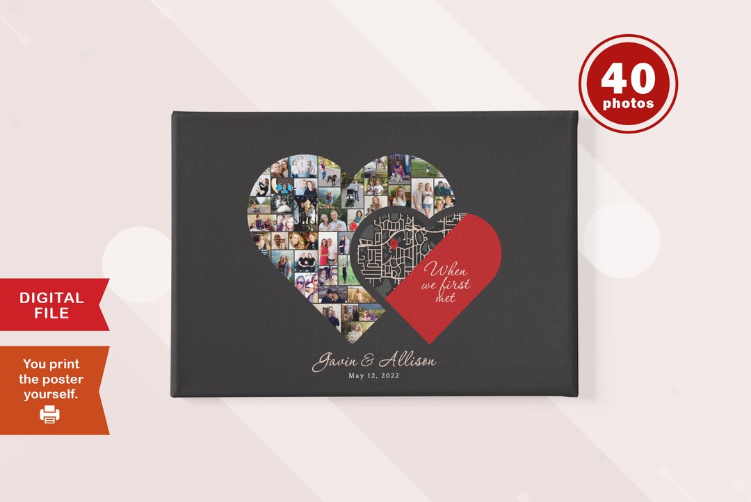 Where We Met Map Where We Met Heart Photo Collage Our First - Etsy