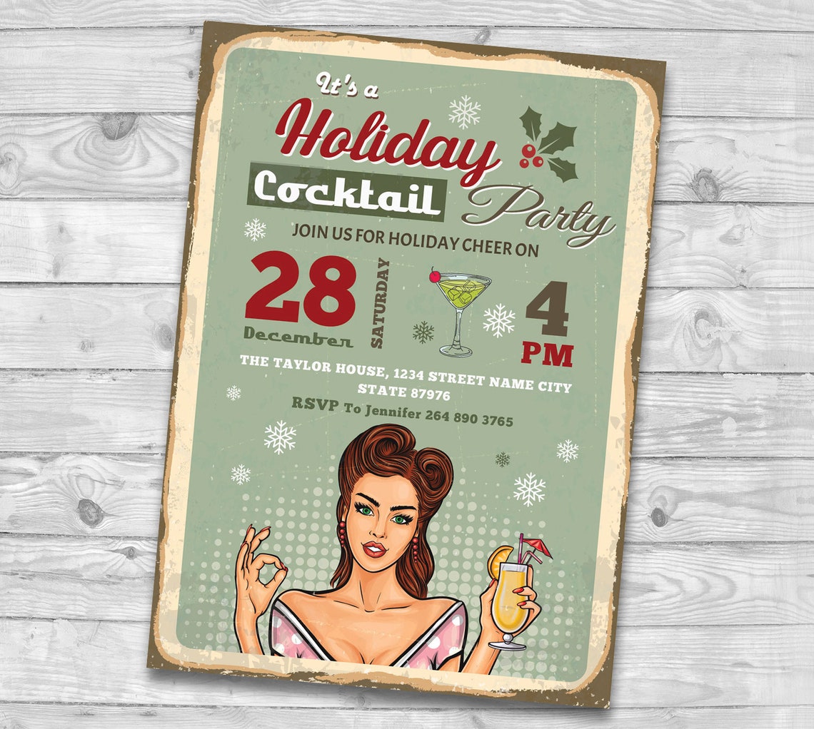 Cocktail Party Invitation Retro Christmas Party Invitations | Etsy
