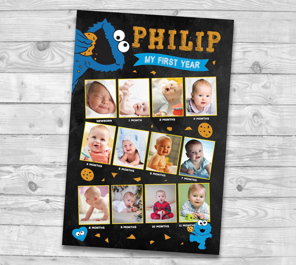 Bee First 12 Months Collage 1st Birthday Photo Poster First Year Photo ...