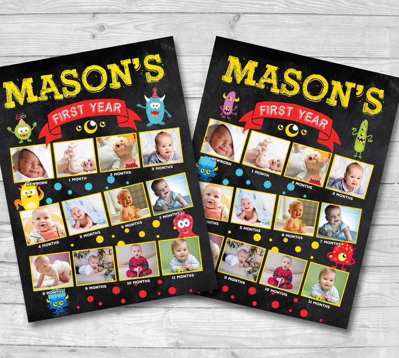First 12 Months Collage 1st Birthday Photo Poster First Year Photo ...