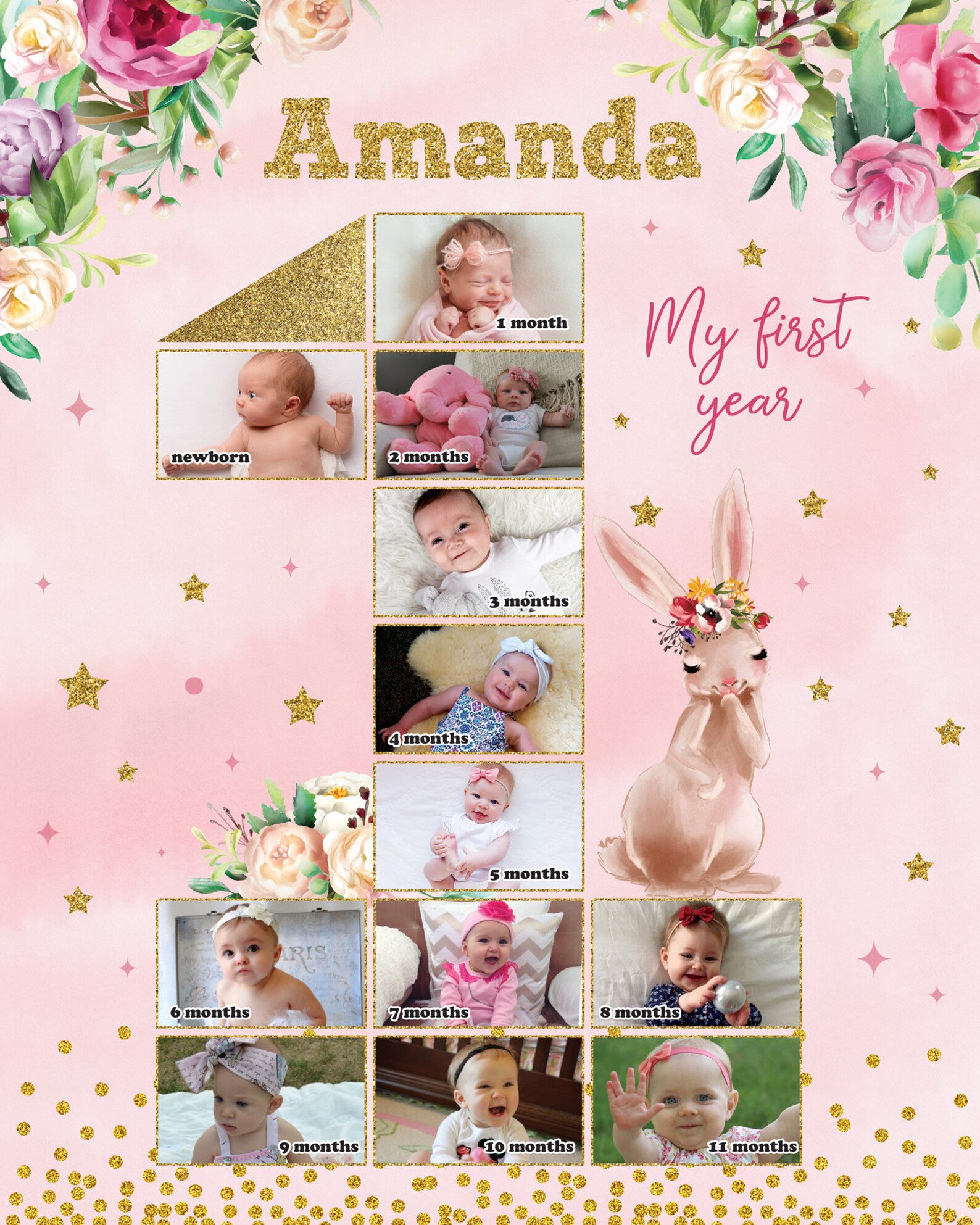 Bunny First 12 Months Collage Bunny 1st Birthday Photo - Etsy