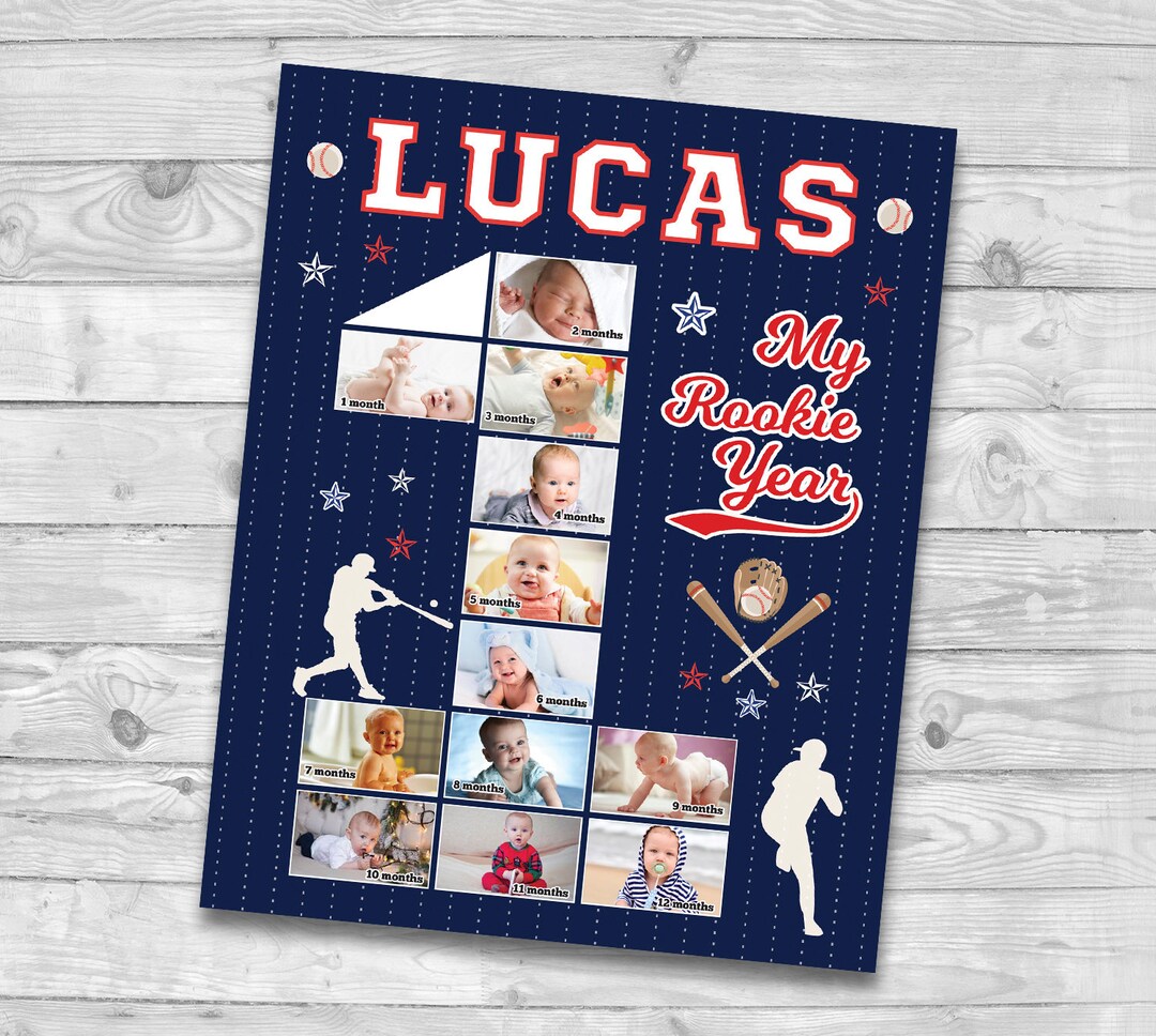 Baseball 1st Birthday Photo Poster, Baseball First 12 Months Collage ...
