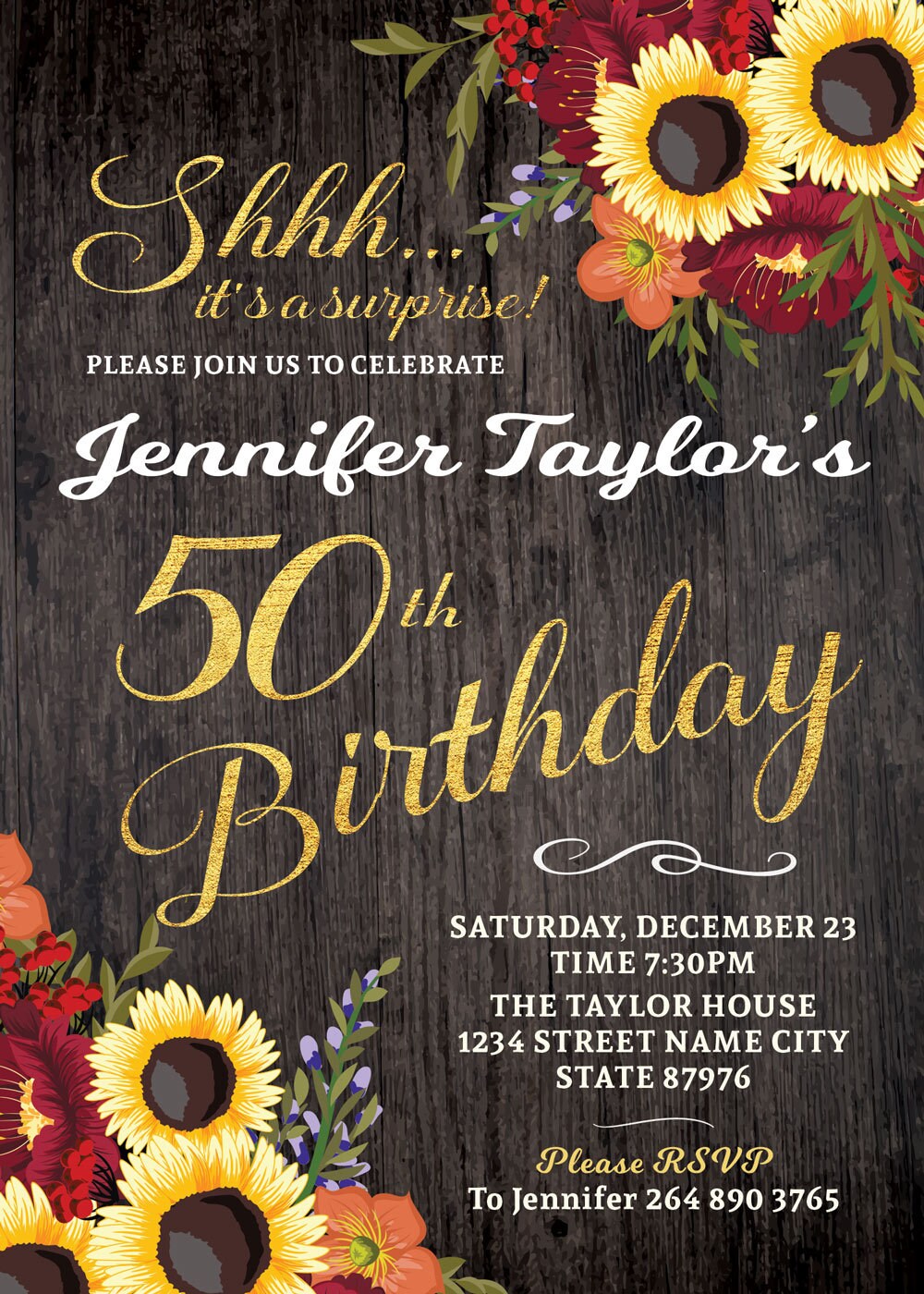 Fall Birthday Invitation for Women Surprise 50th Birthday | Etsy