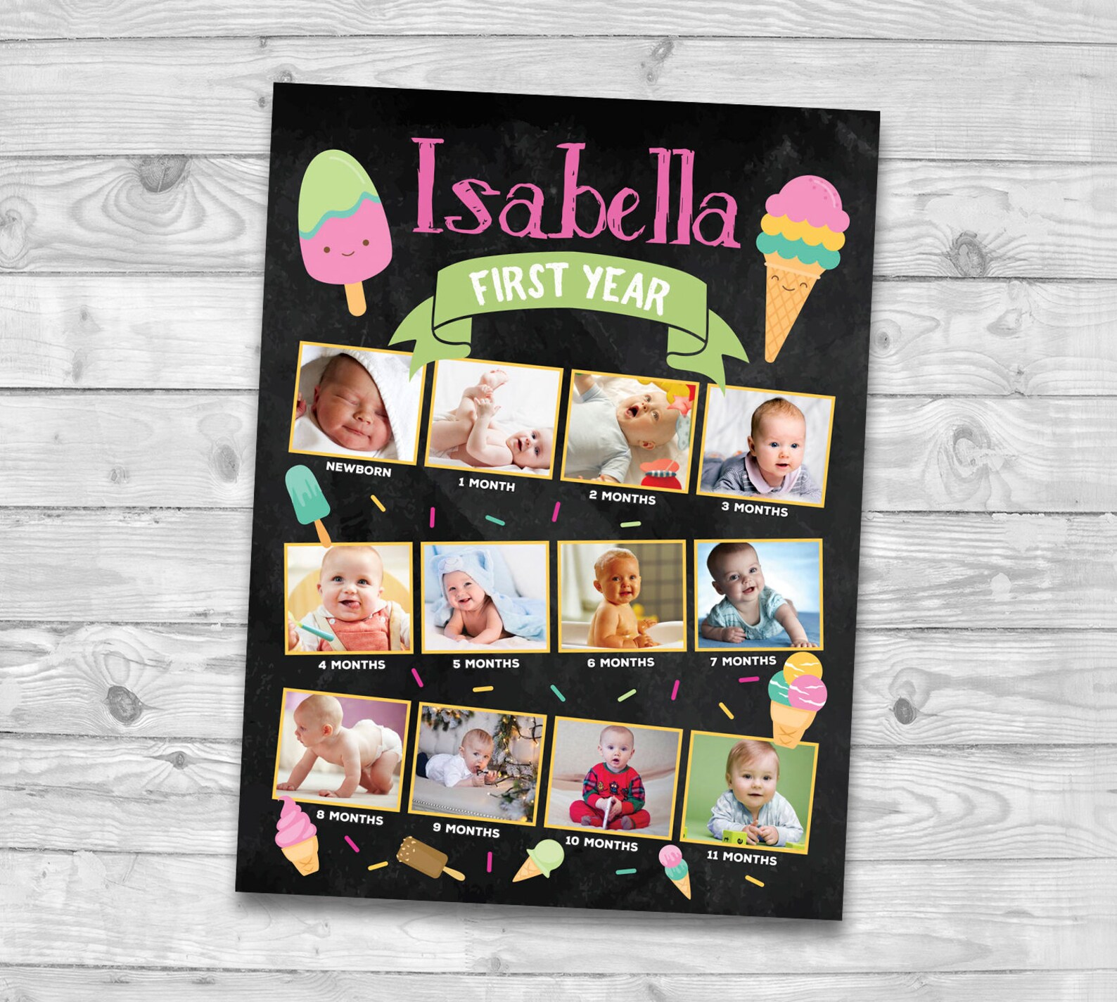 Monster First 12 Months Collage 1st Birthday Photo Poster - Etsy