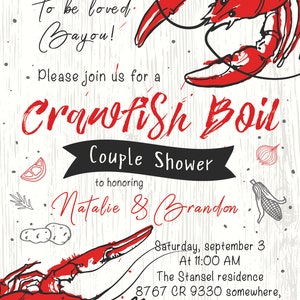 Crawfish Boil Engagement Party Invite, Crawfish Boil Couples Shower ...