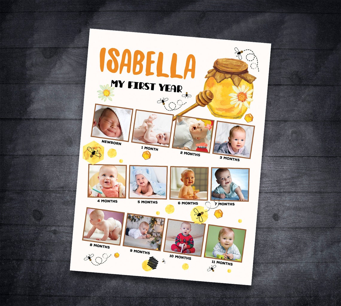 First 12 Months Collage 1st Birthday Photo Poster First Year Photo ...