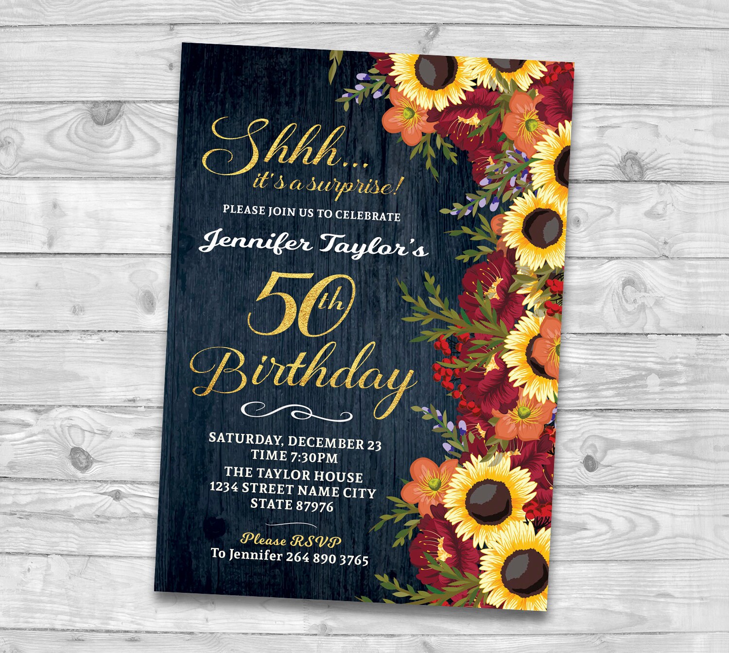 Fall Birthday Invitation for Women Surprise 50th Birthday | Etsy