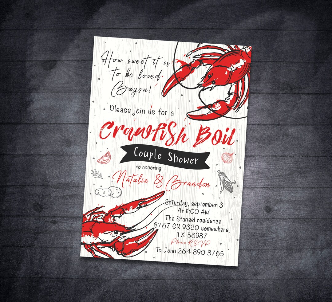 Crawfish Boil Engagement Party Invite, Crawfish Boil Couples Shower ...
