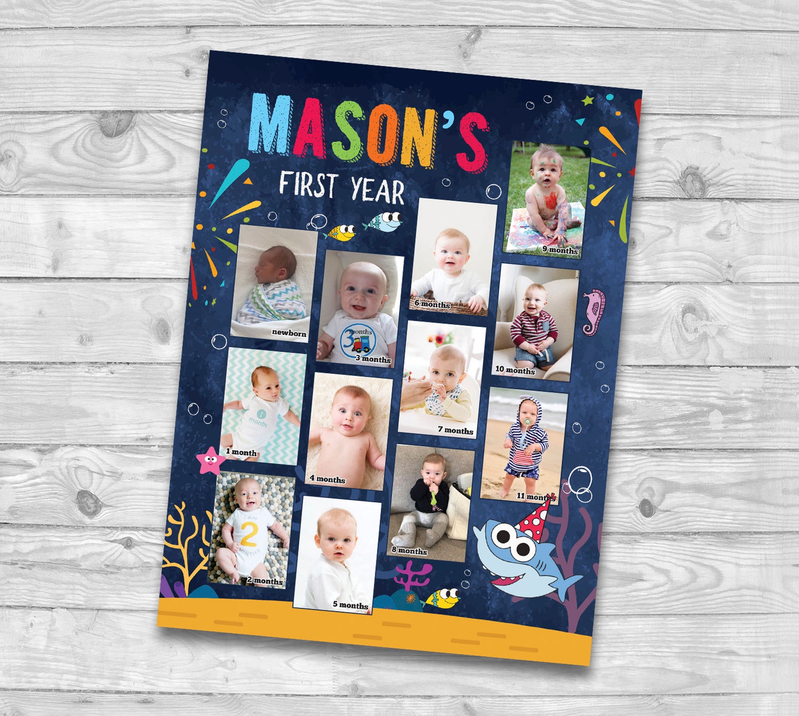 Safari First 12 Months Collage, Jungle 1st Birthday Photo Poster ...