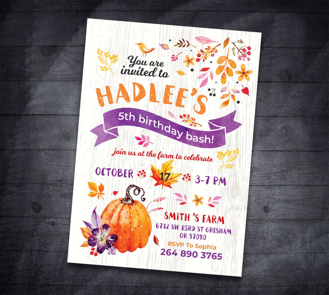 Fall Birthday Invitation Autumn Birthday Invitation Pumpkin Birthday ...
