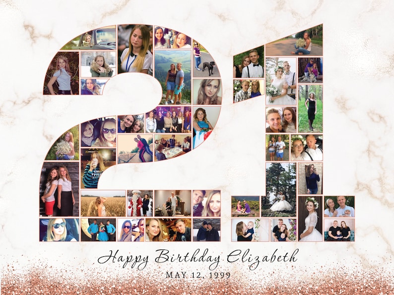 Glitter 21th Birthday Photo Collage 21th Birthday Gift 21th | Etsy