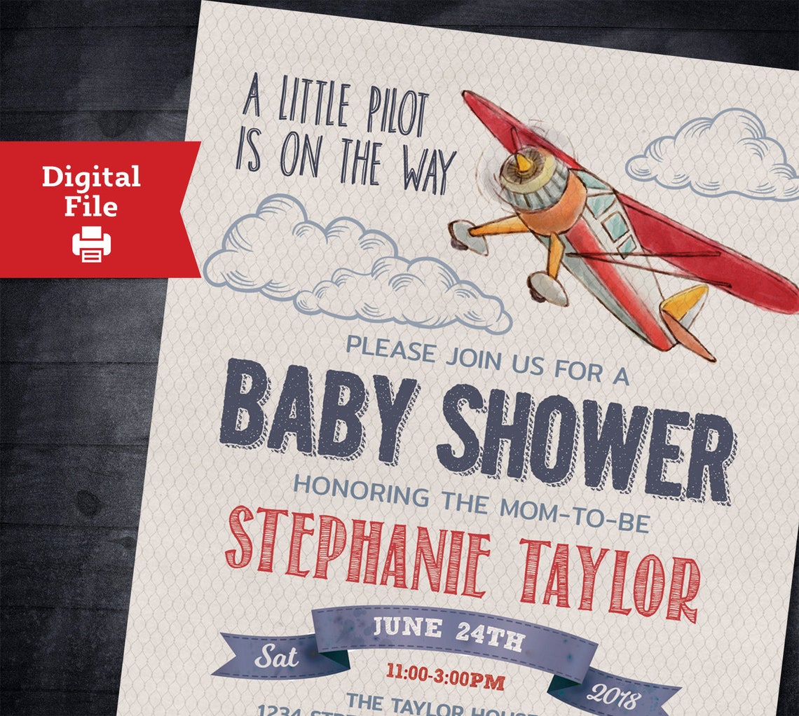 Airplane Baby Shower Invitation Vintage Airplane Baby Shower | Etsy