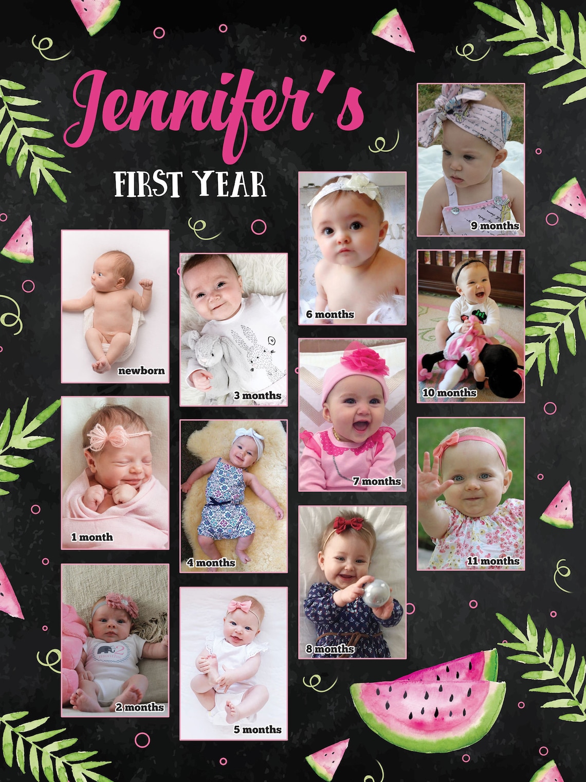 Watermelon First 12 Months Collage Melon N 1st Birthday Photo Poster ...
