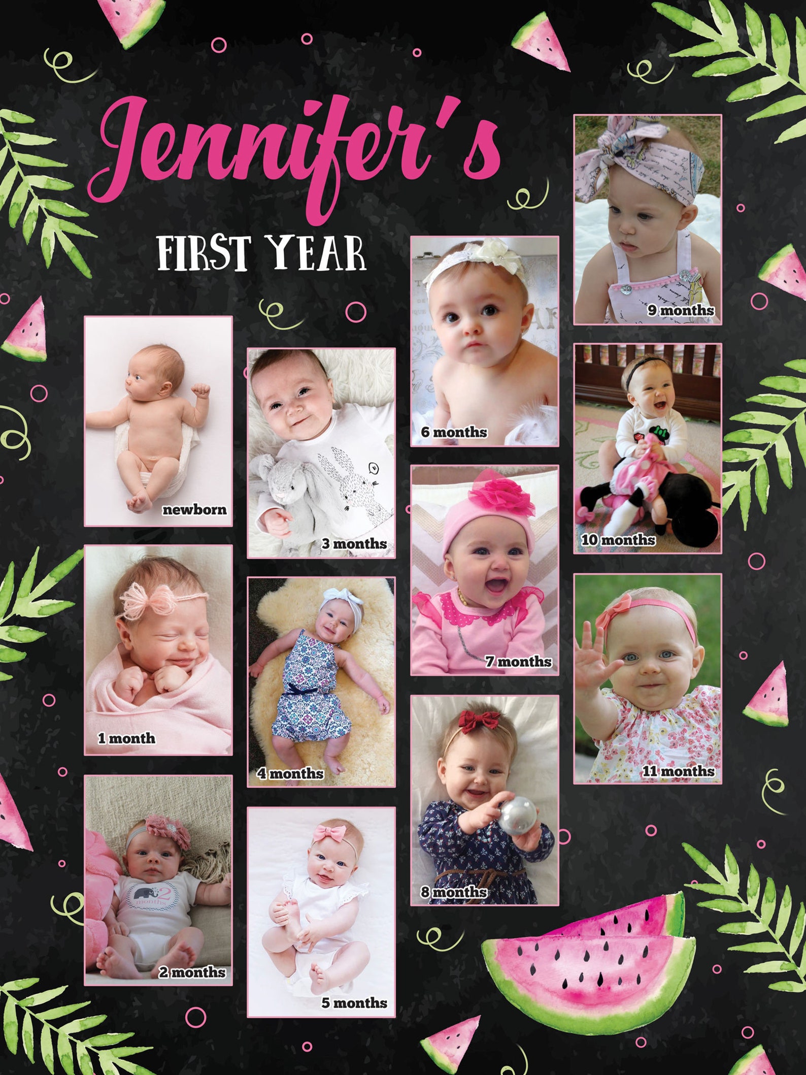 Watermelon First 12 Months Collage Melon N 1st Birthday Photo Poster ...