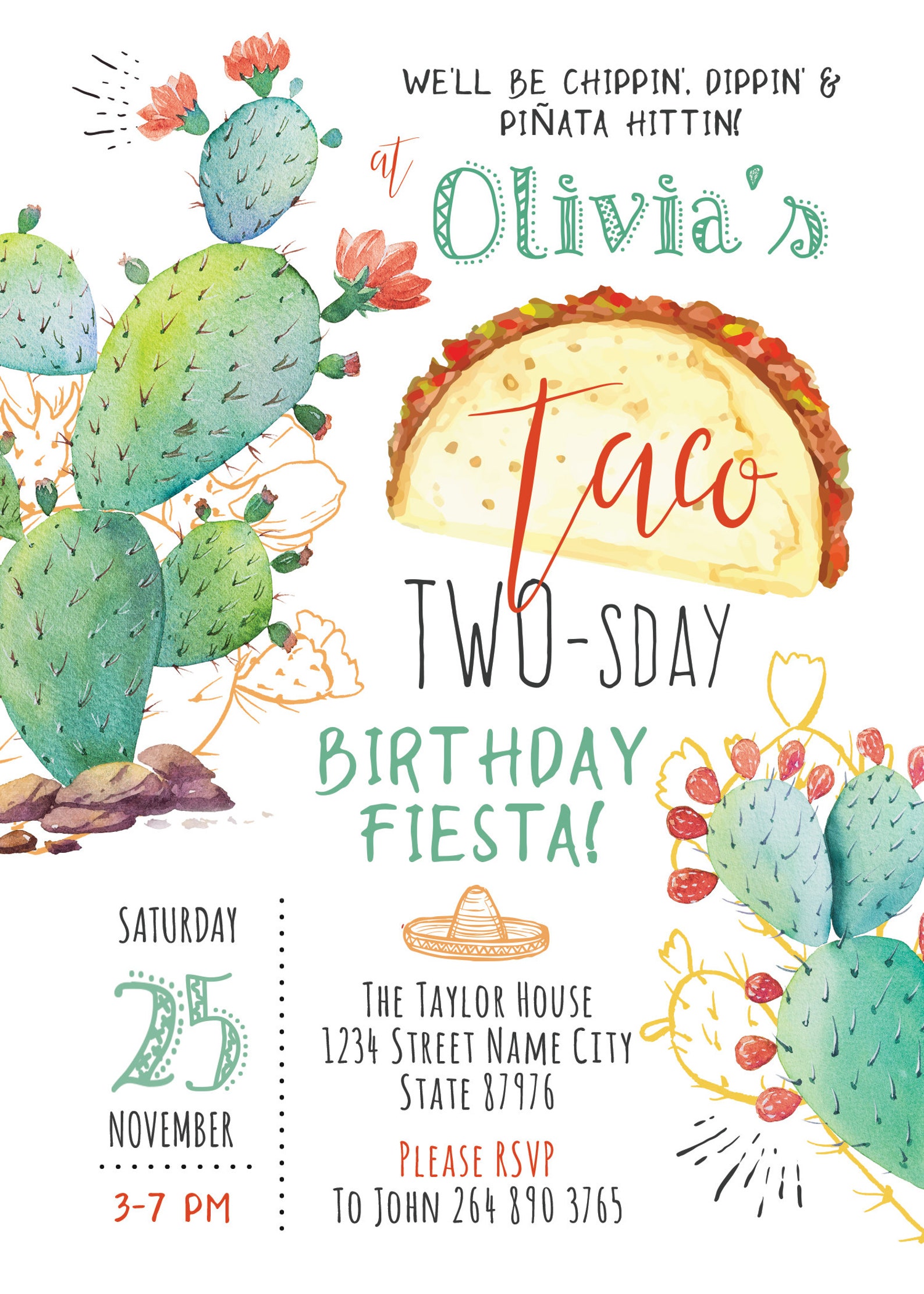 Girl TACO Twosday Invitation, Taco TWOSDAY Invitation Digital, Taco ...