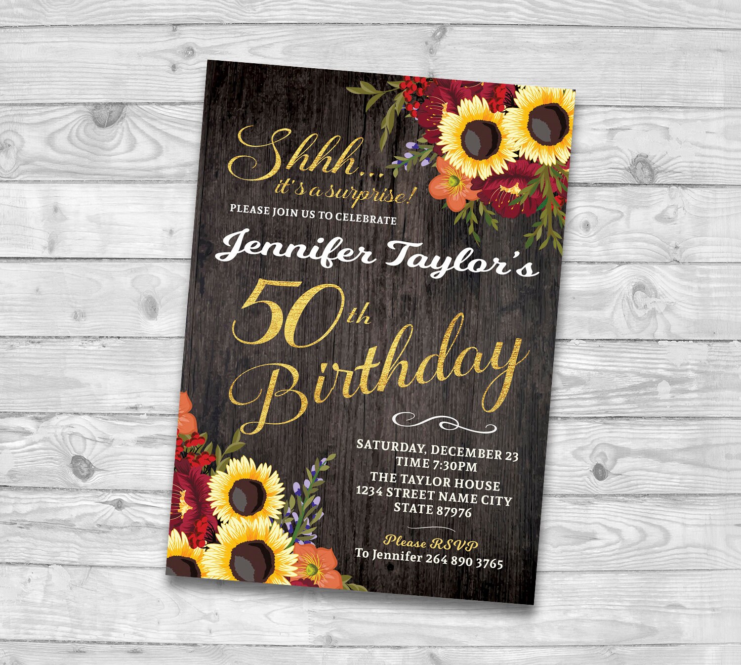 Fall Birthday Invitation for Women Surprise 50th Birthday | Etsy
