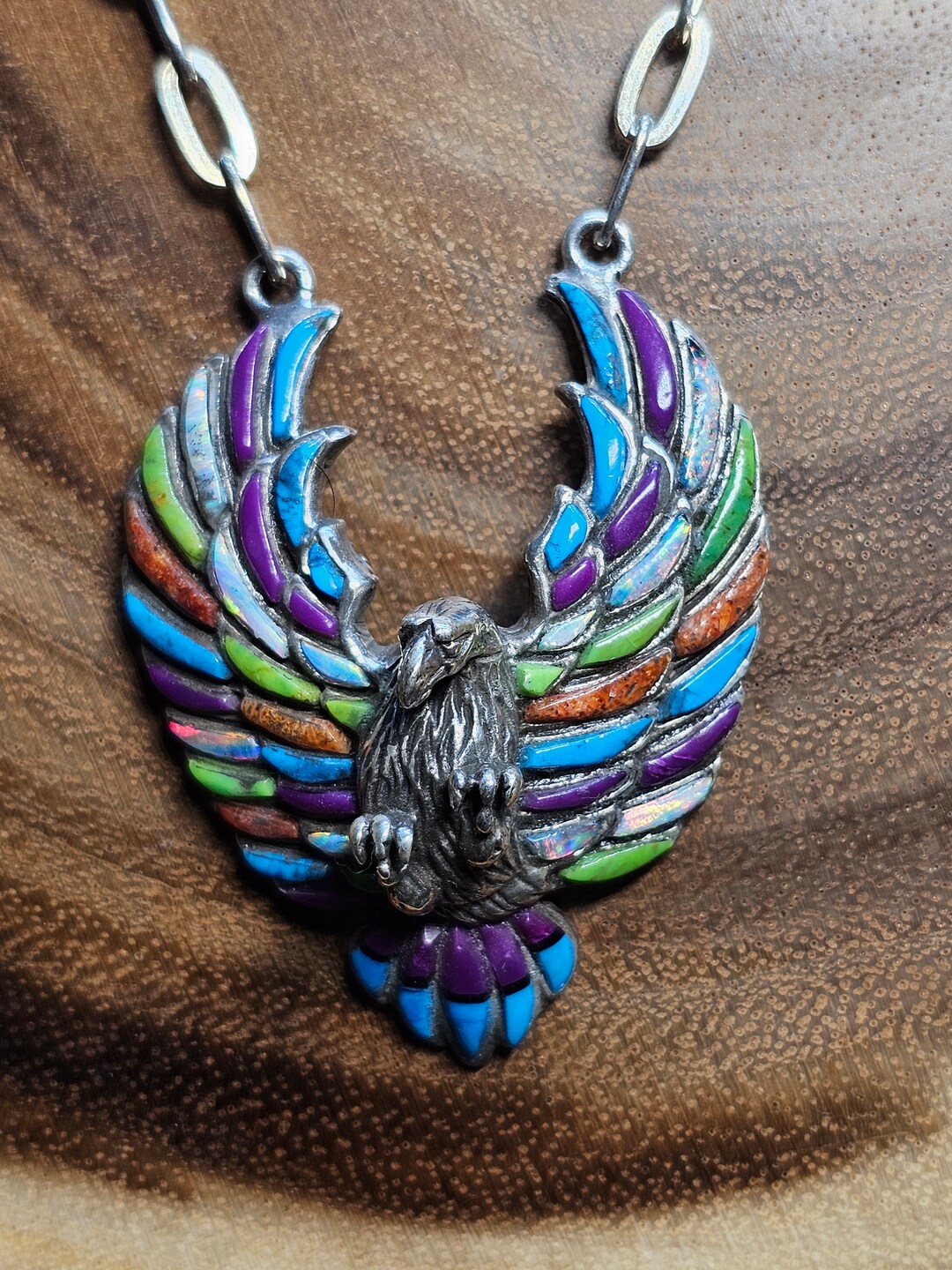 Handmade Sterling Silver Eagle Pendant With Opal, Turquoise, Sugilite ...