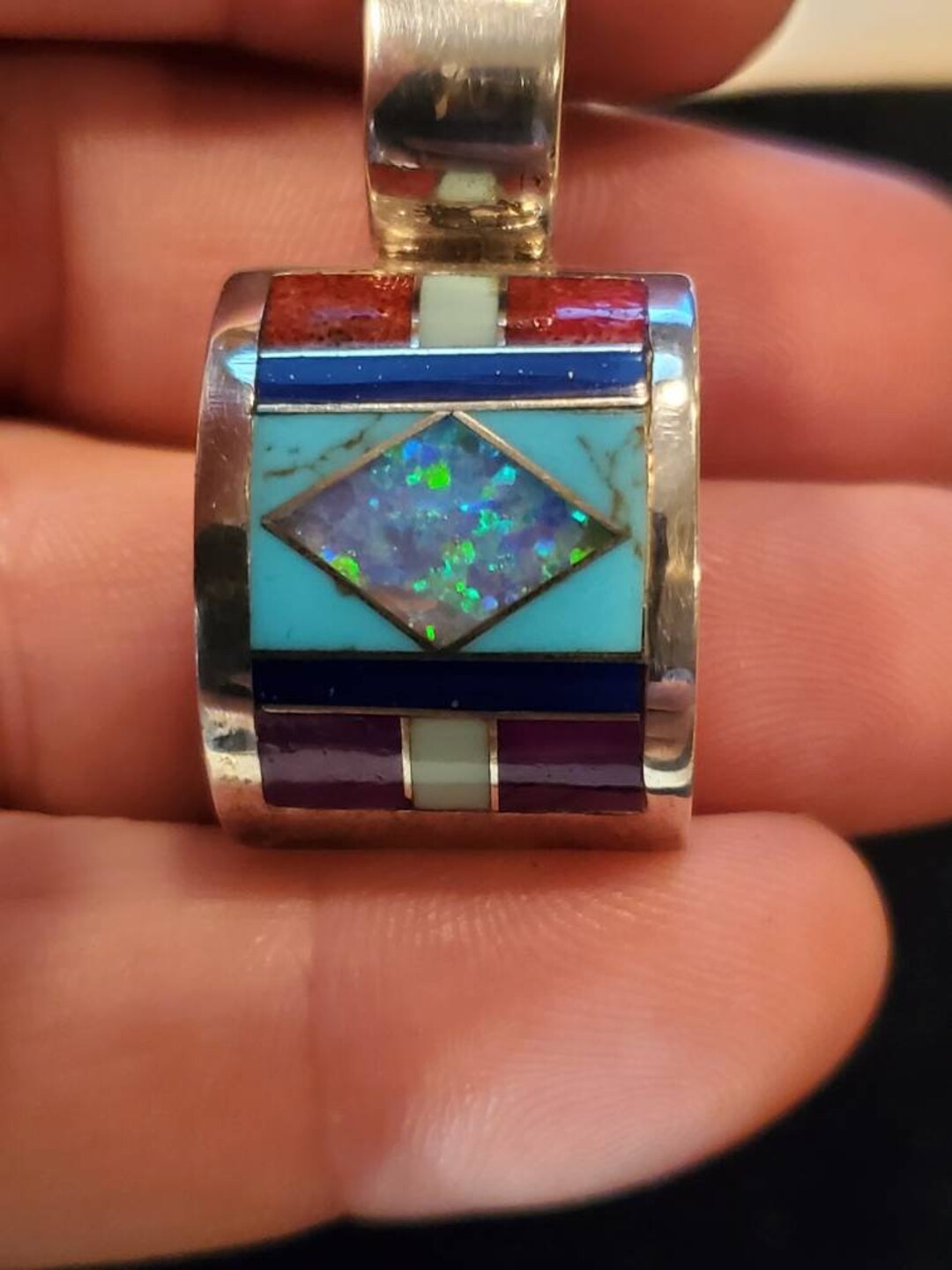 Beautiful Intarsia Pendant With Dino Bone, Variscite, Lapis Lazuli ...