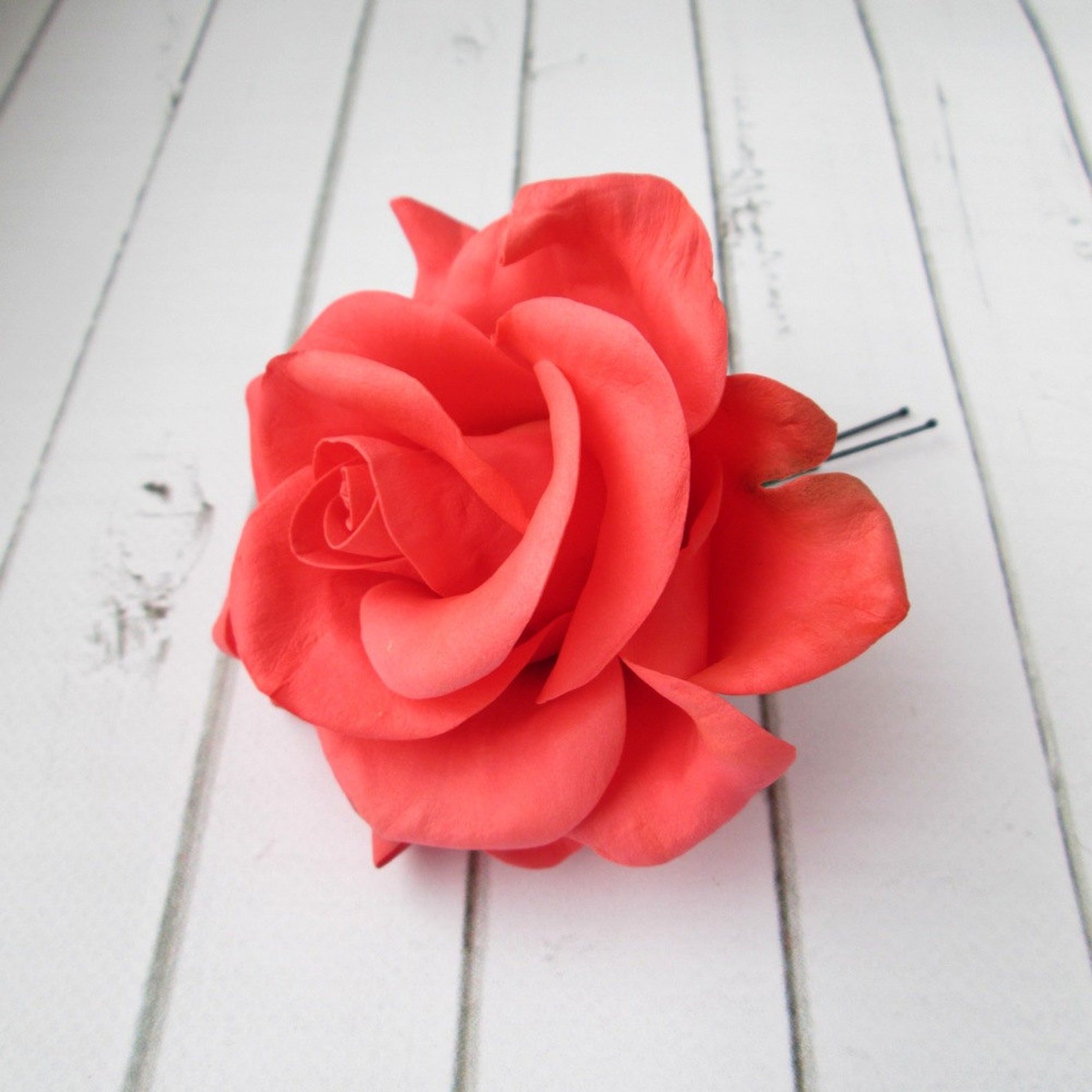 Coral Rose Hairpin Red Flowers Hair Pin Decoration Flowers - Etsy