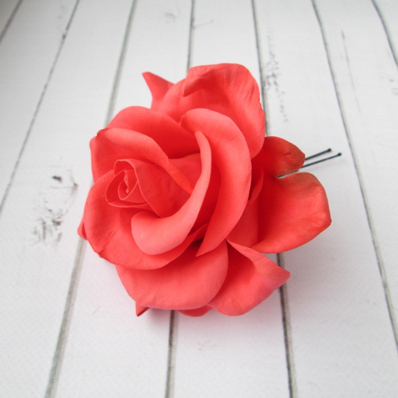 Coral Rose Hairpin Red Flowers Hair Pin Decoration Flowers - Etsy
