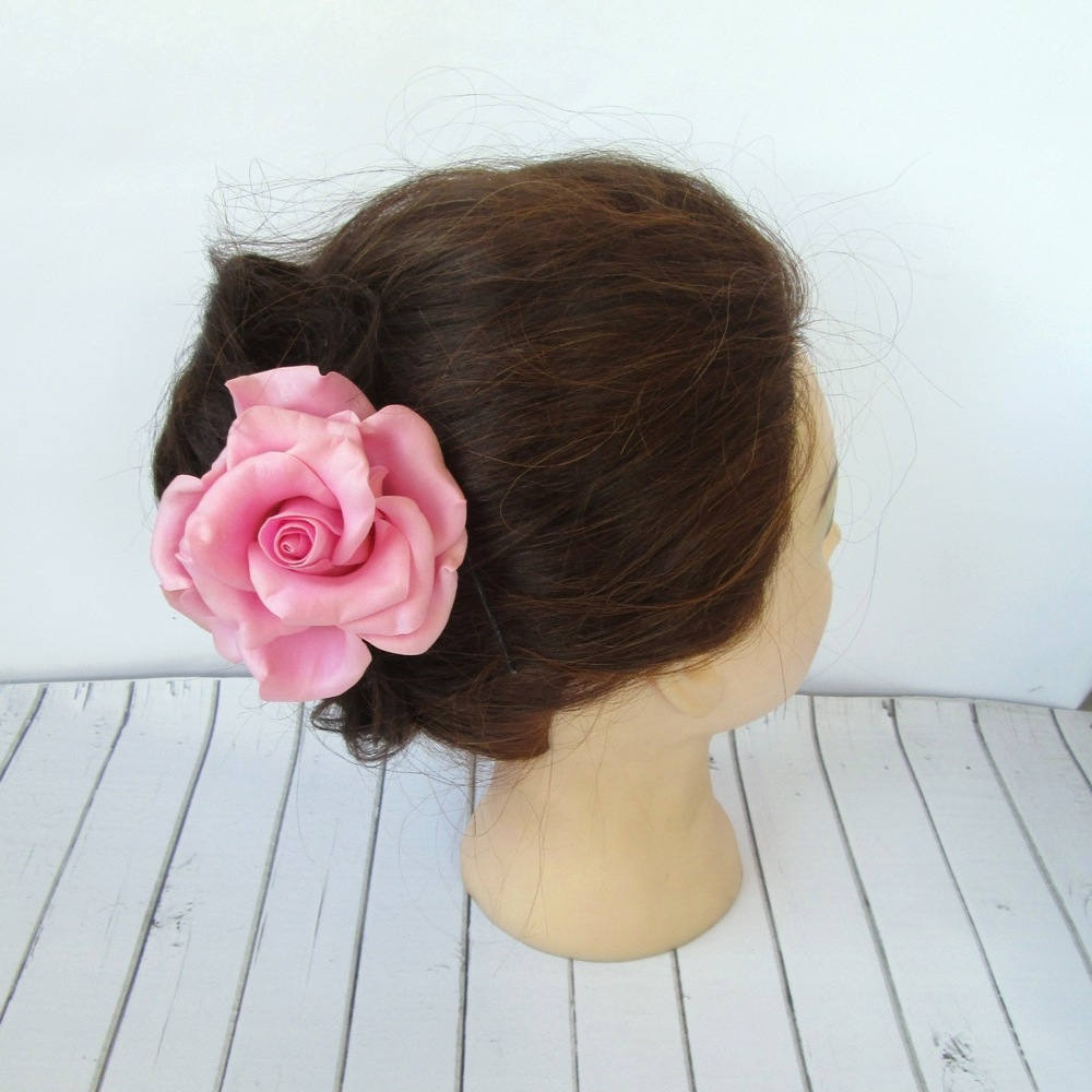 Pink Rose Hairpin - Flowers Hair Pin Aaccessories - Rose Hair Piece ...