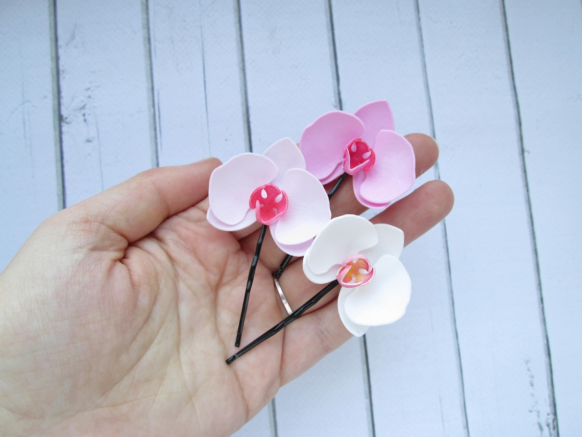 Small Orchid Hair Pin Bridal Flower Hairpin Pink Orchid | Etsy