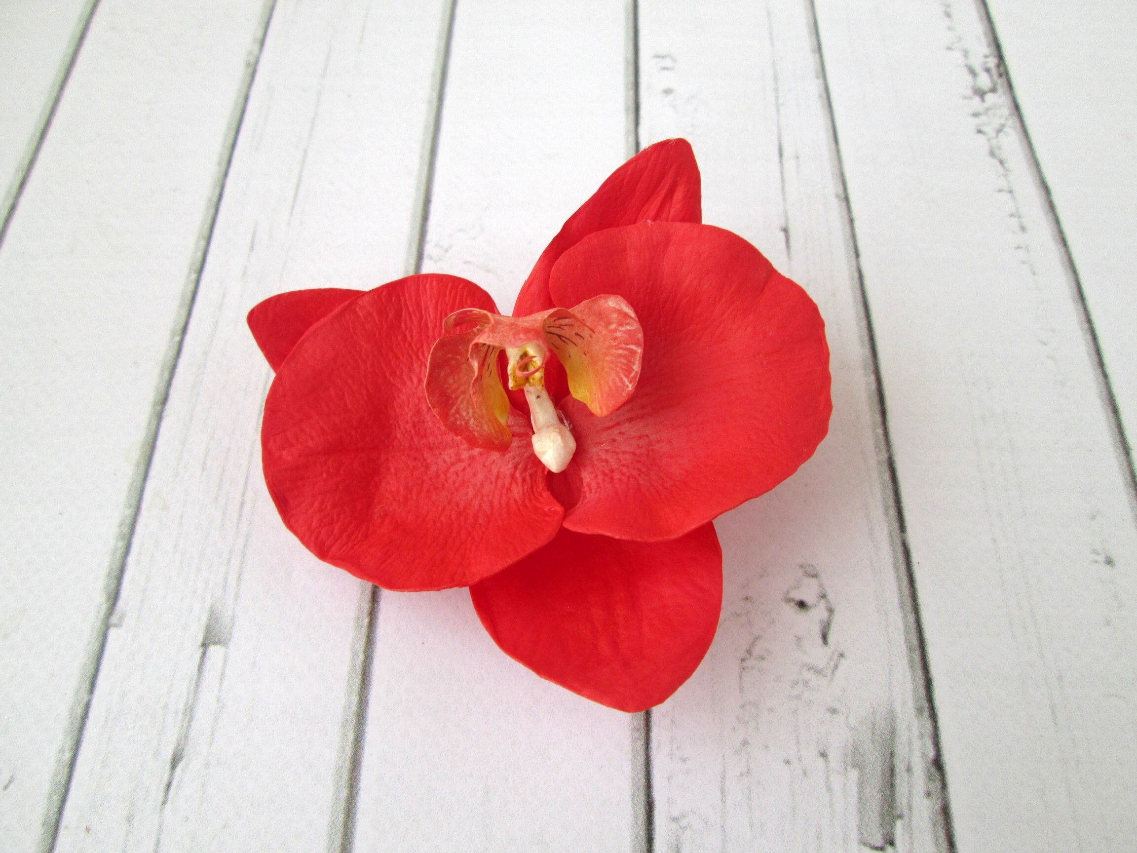 Red Orchid Hair Clip - Real Touch Orchid - Bridal Hair Clip - Floral ...