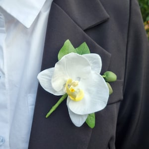 Orchid Brooch - Wedding Boutonniere - Flower Boutonniere - White Orchid ...